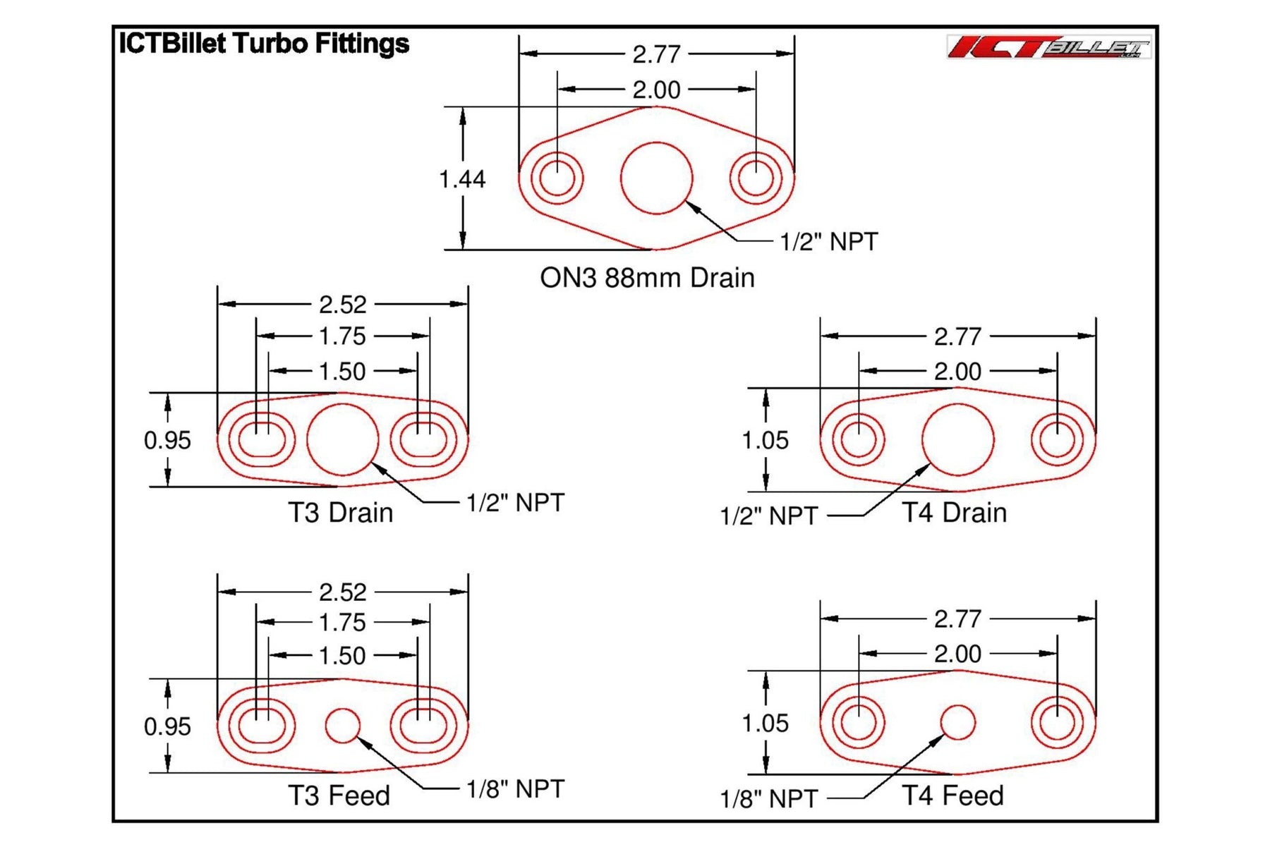 GT15-GT35 Billet Turbo Oil Supply Feed T3 Flange 1/8"npt Inlet | 551162 ...
