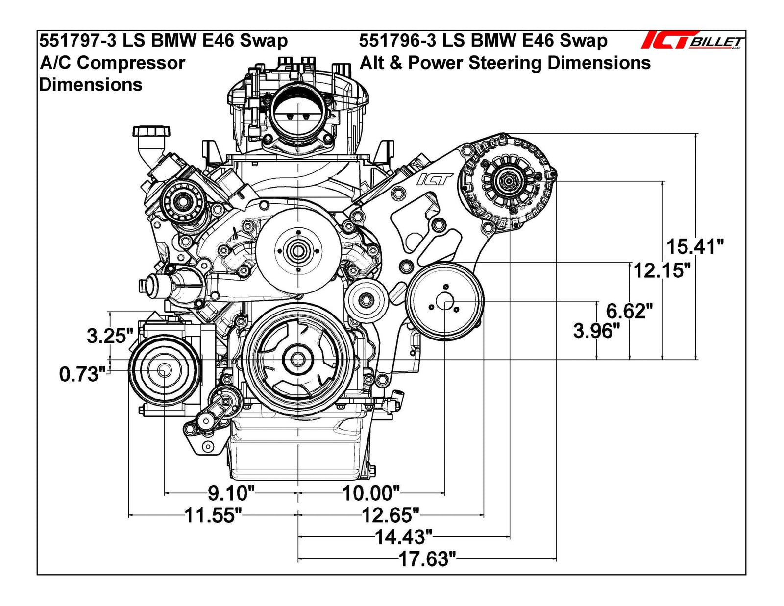 LS BMW E46 Swap Alternator & Power Steering Bracket Kit Truck LS3 5.3L ...