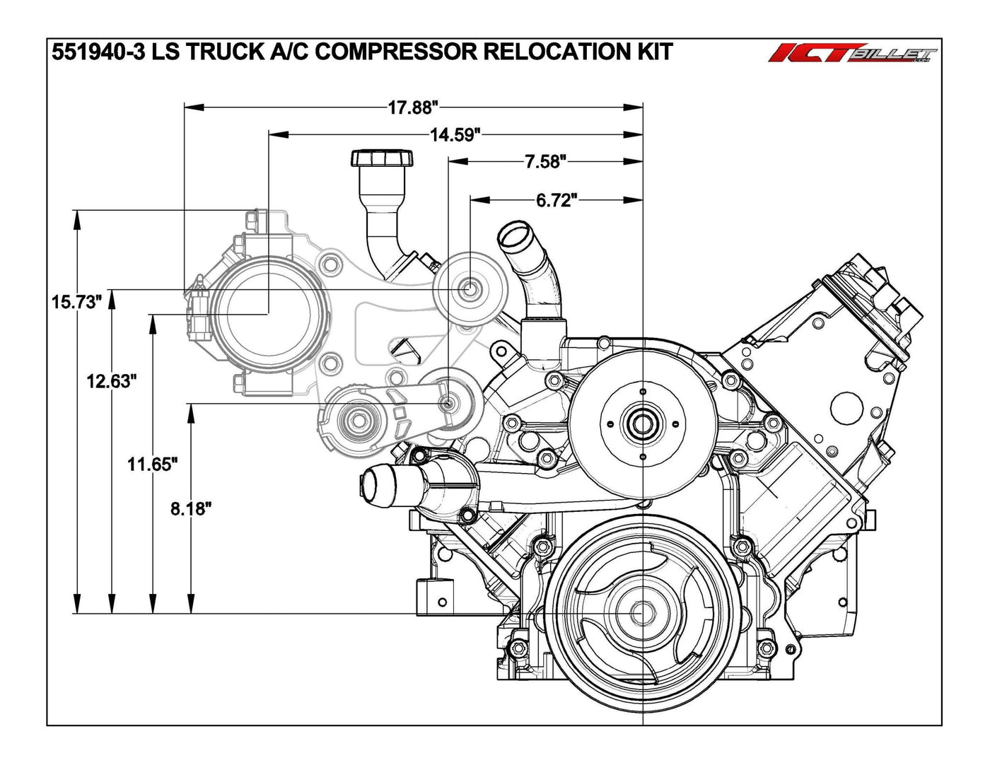 LS Truck A/C Compressor Relocation Bracket Kit LM7 L92 L96 LSX 4.8L 5 ...
