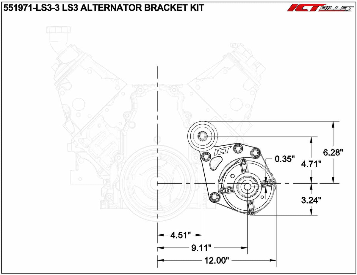 LS3 Camaro Billet Low Mount Alternator Bracket Kit | ICT Billet