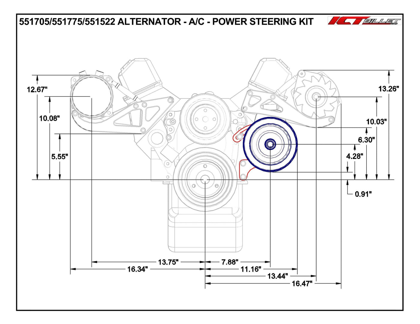 SBC Alternator Power Steering A/C Compressor Bracket Kit for Long Water ...
